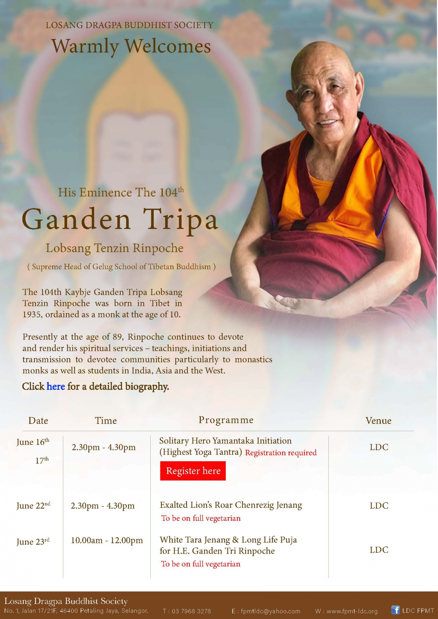 Ganden Tri Rinpoche Malaysia Tour – Losang Dragpa Centre
